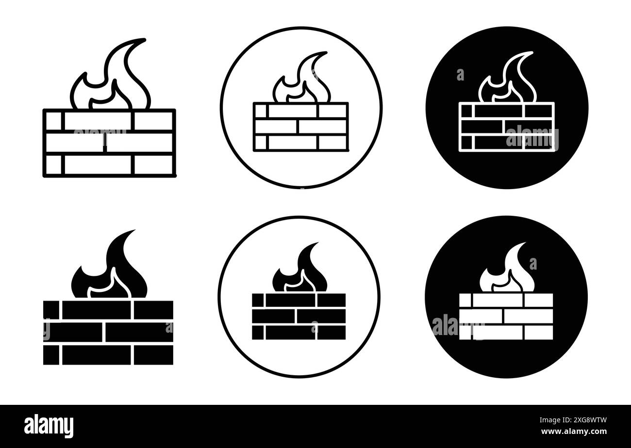 Brick wall and fire icon vector logo set collection for web app ui ...