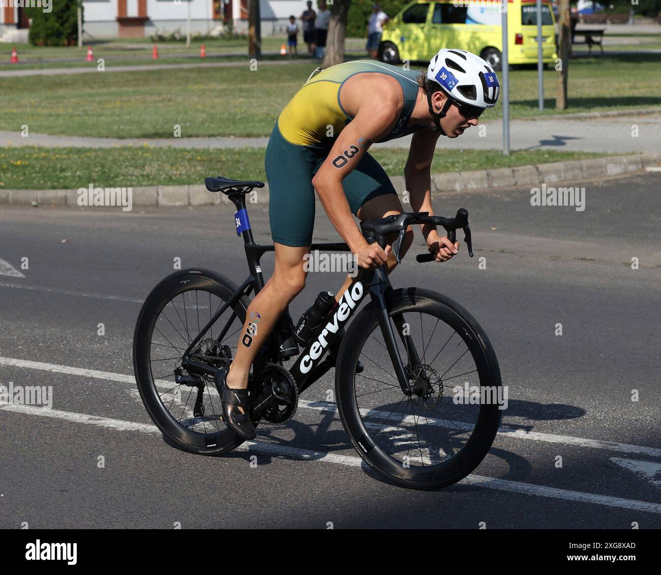 Brayden Mercer, of Australia, at the 2024 World Triathlon Cup ...