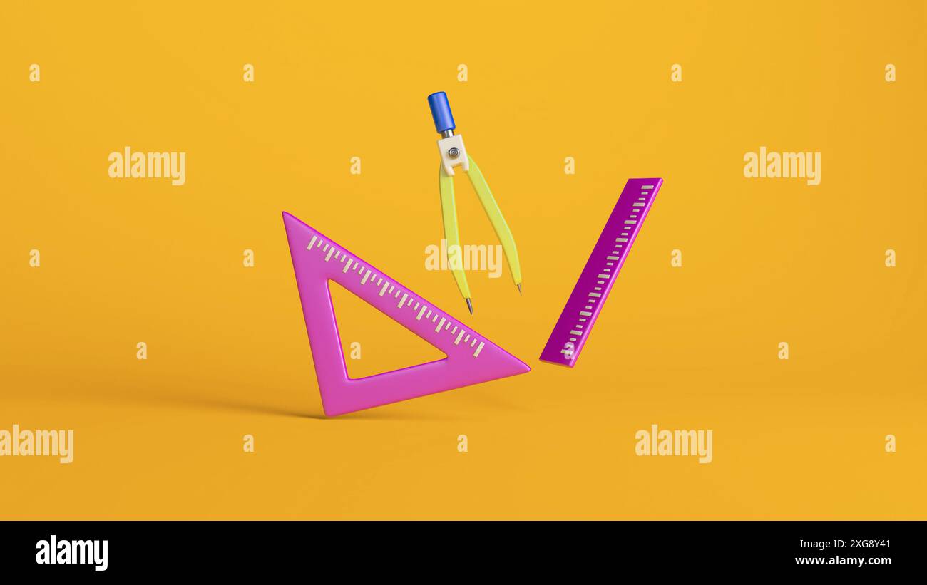 3D render geometry tools including a purple triangle ruler, purple ...