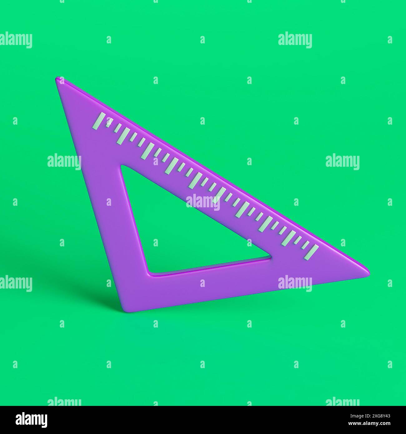 3D illustration of a purple triangle ruler with measurement markings ...