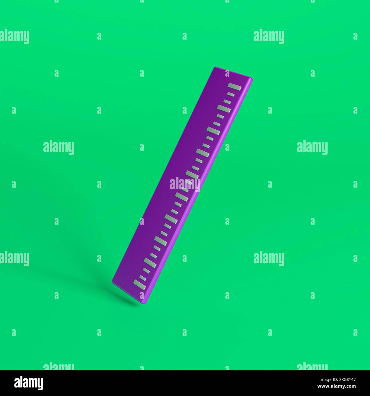 3D illustration of a purple ruler featuring clear measurement markings ...