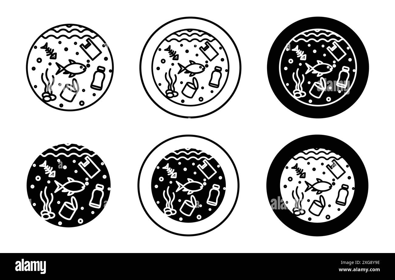Ocean Pollution Icon Vector Logo Set Collection For Web App Ui Stock