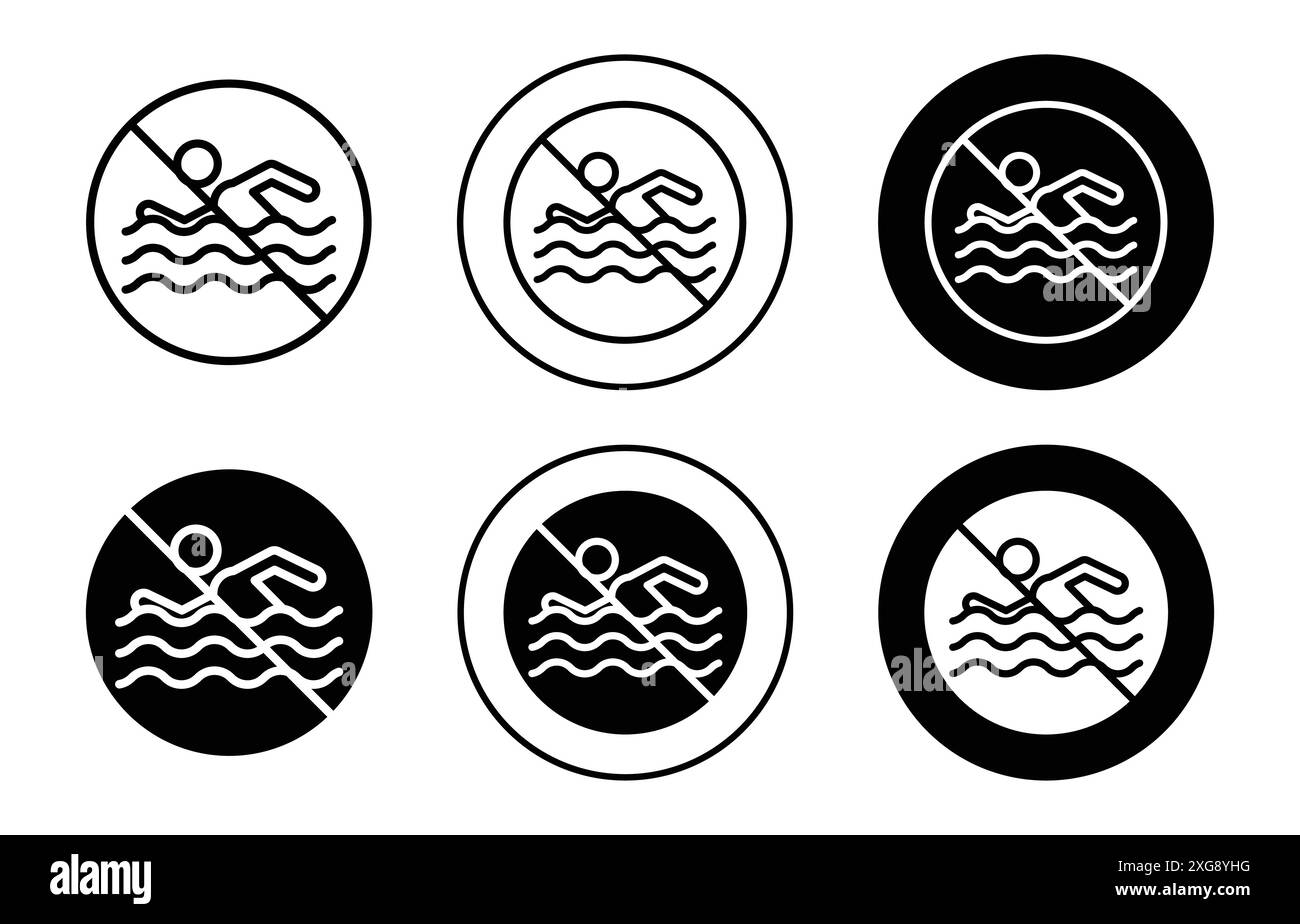 No Swimming Sign Icon Vector Logo Set Collection For Web App Ui Stock