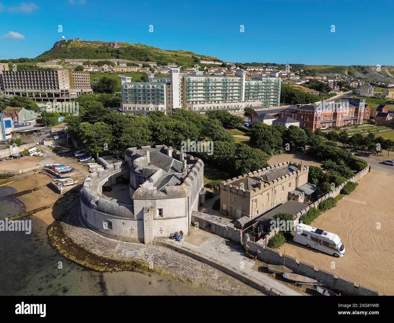 Castletown, Portland, Dorset, UK. 7th July 2024. UK Weather: Aerial ...