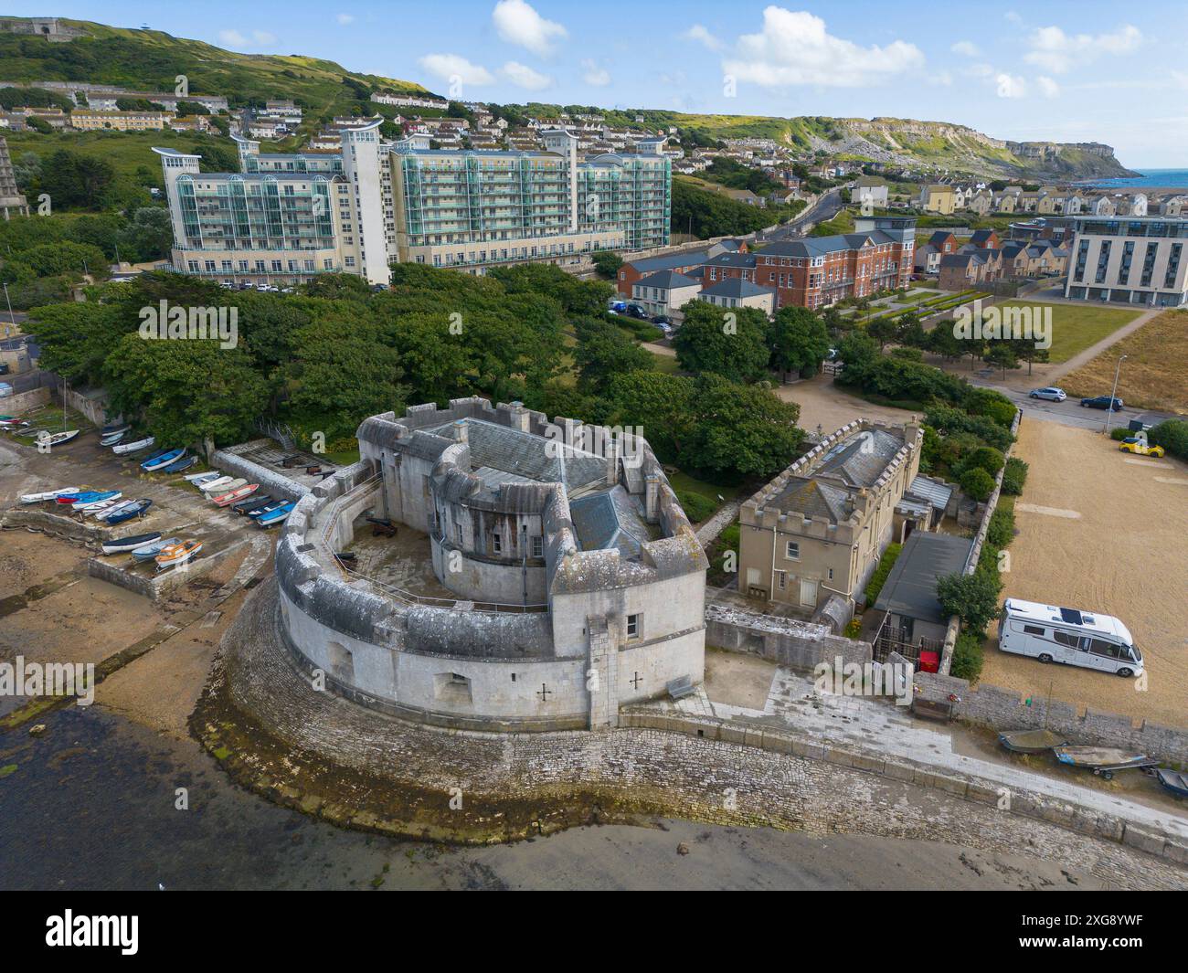 Castletown, Portland, Dorset, UK. 7th July 2024. UK Weather: Aerial ...