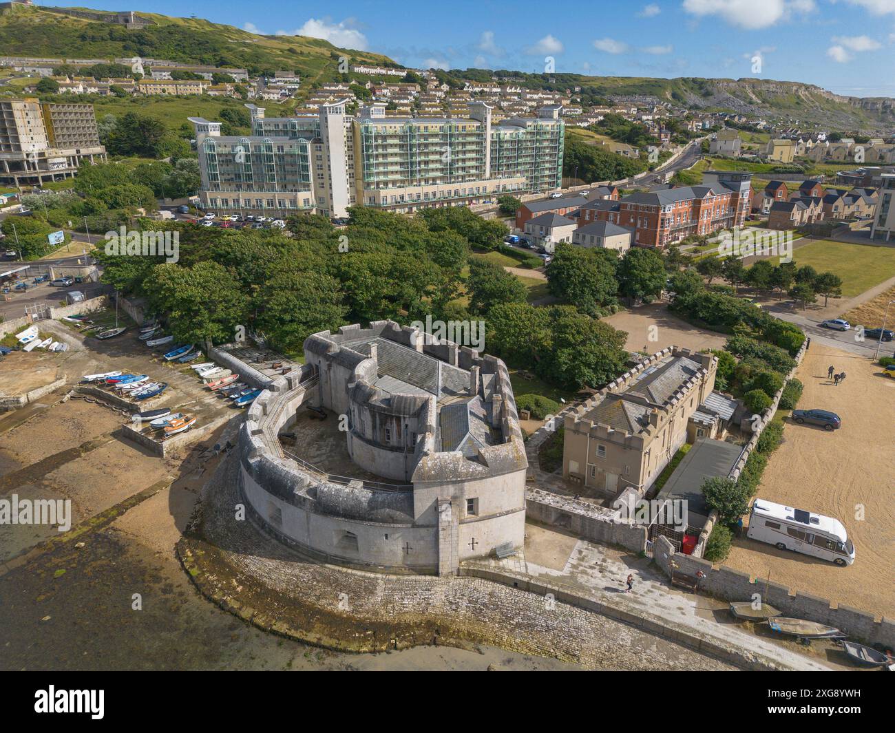 Castletown, Portland, Dorset, UK. 7th July 2024. UK Weather: Aerial ...