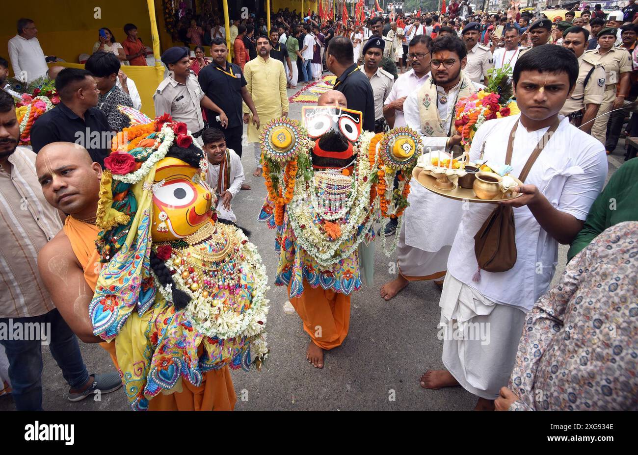 PATNA, INDIA - JULY 7: Devotees carrying idols of lord Jagannath during ...