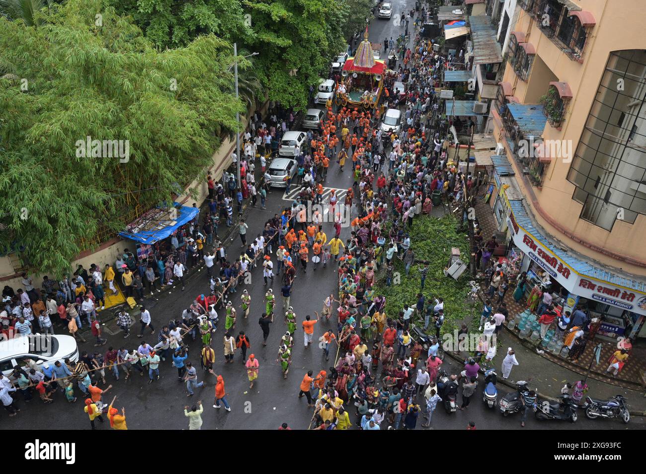 NAVI MUMBAI, INDIA - JULY 7: Devotees seen pulling the chariot, on this ...