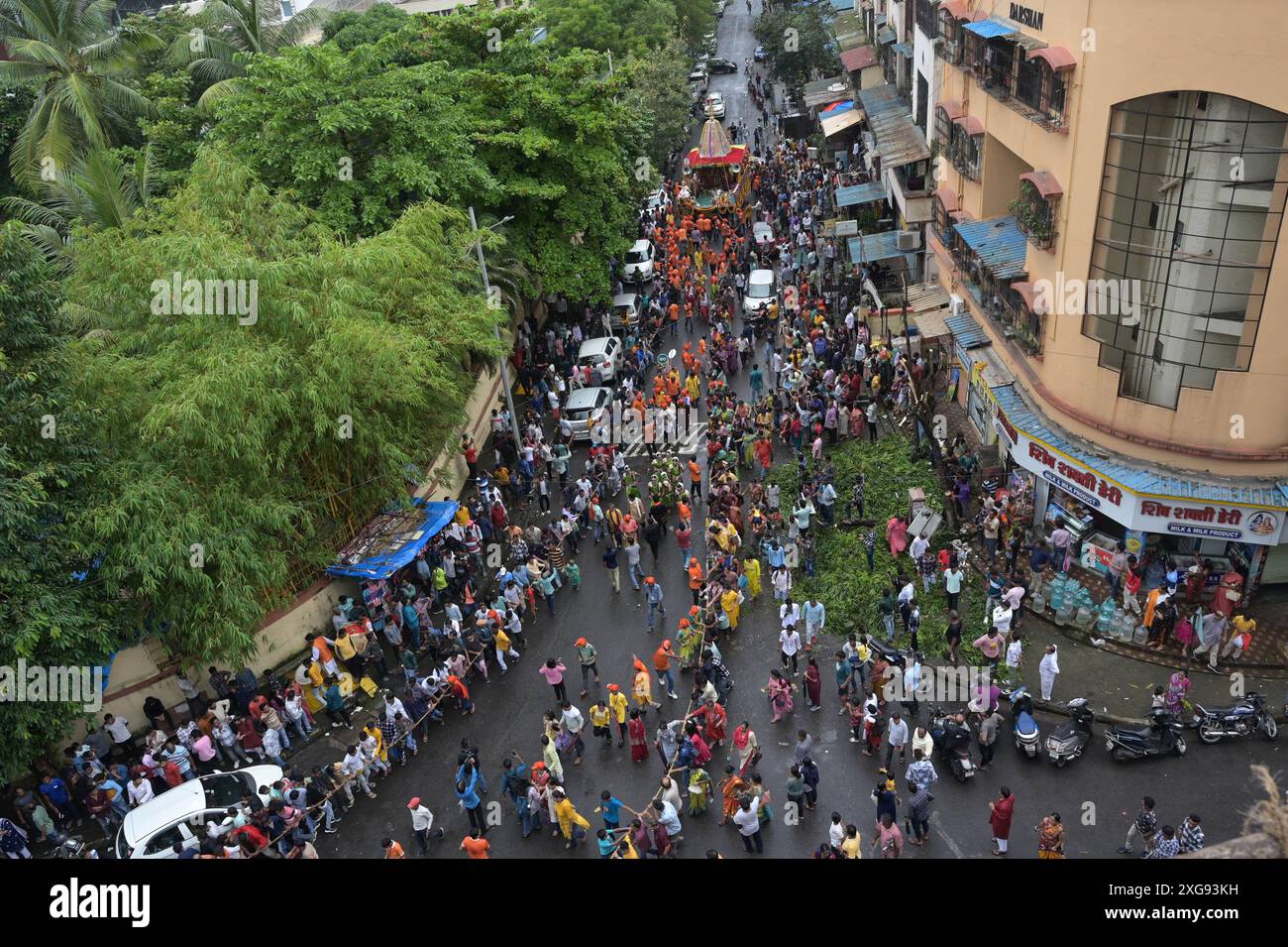 NAVI MUMBAI, INDIA - JULY 7: Devotees seen pulling the chariot, on this ...