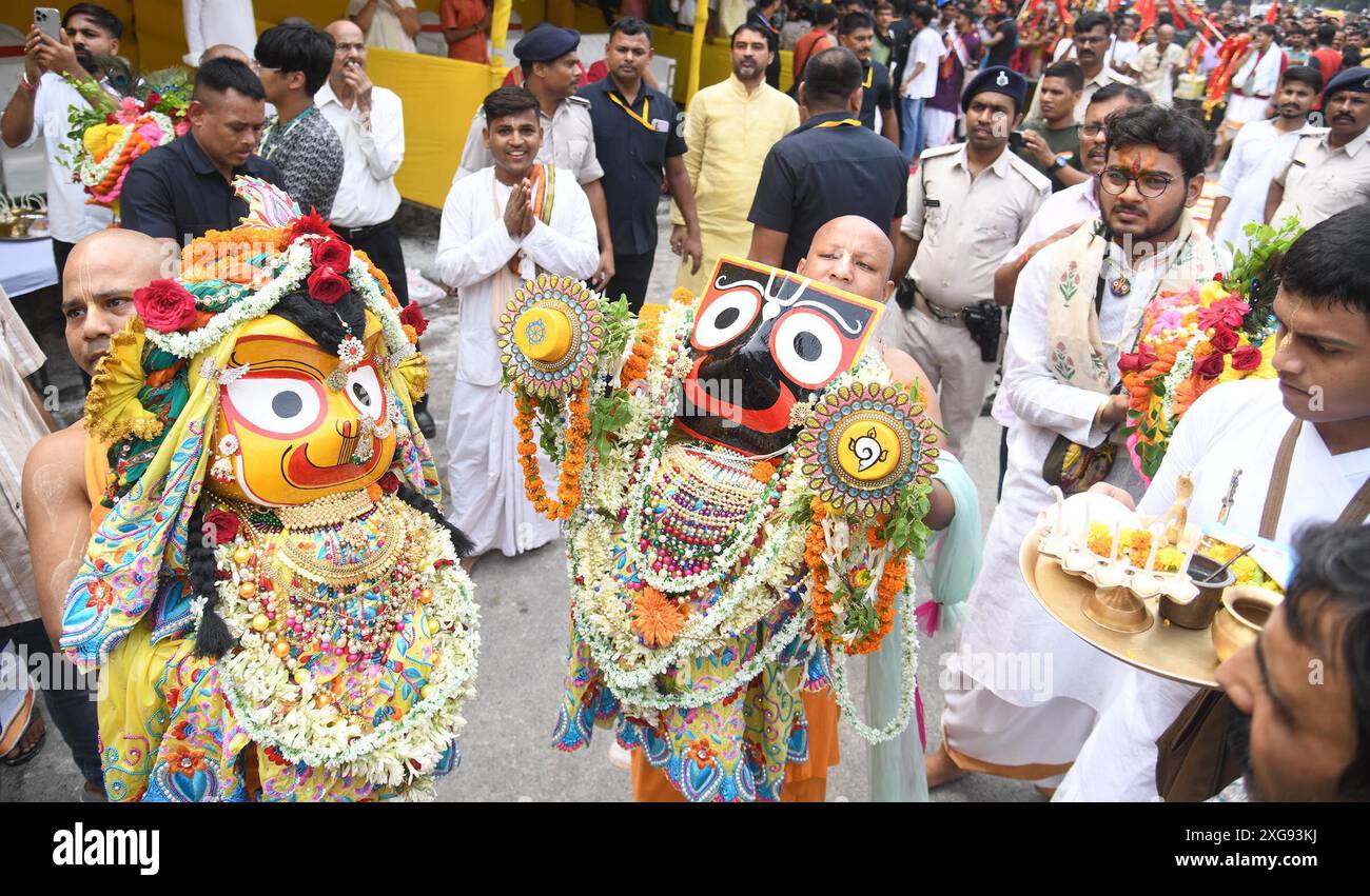 PATNA, INDIA - JULY 7: Devotees carrying idols of lord Jagannath during ...
