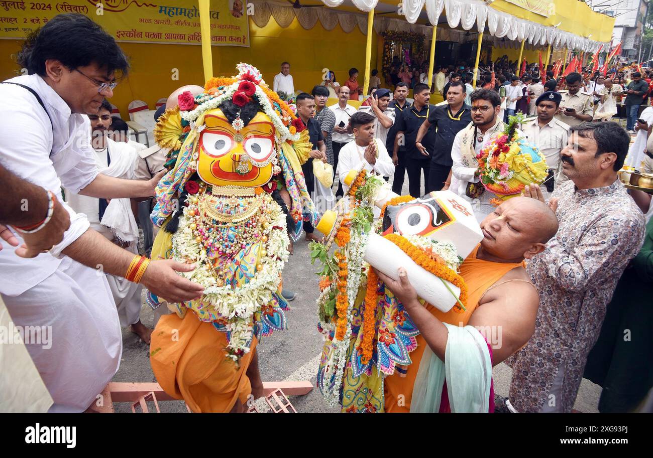 PATNA, INDIA - JULY 7: Devotees carrying idols of lord Jagannath during ...