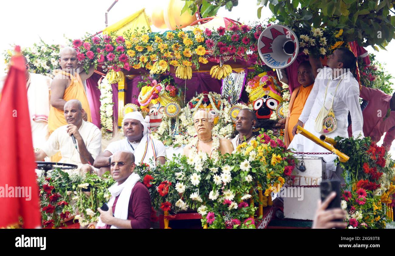 PATNA, INDIA - JULY 7: Devotees carrying idols of lord Jagannath during ...