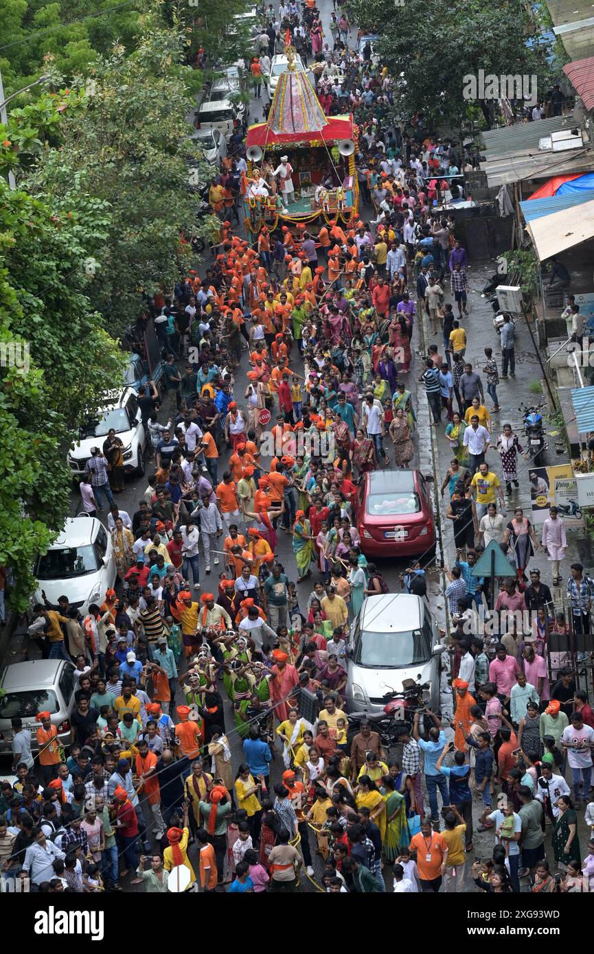 NAVI MUMBAI, INDIA - JULY 7: Devotees seen pulling the chariot, on this ...
