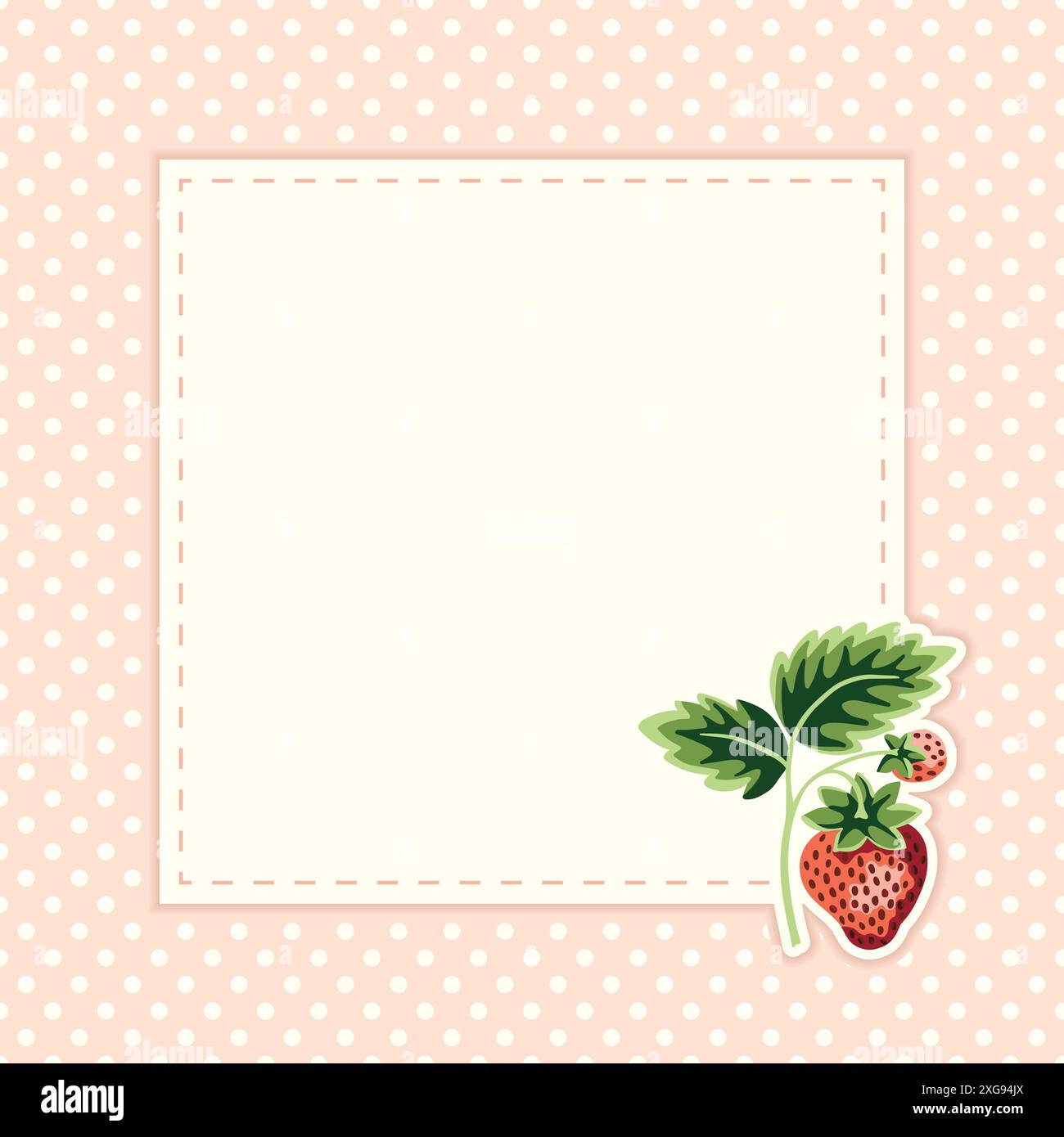 Cottage Core Garden Strawberry and Polka Dot Square Vector Frame ...