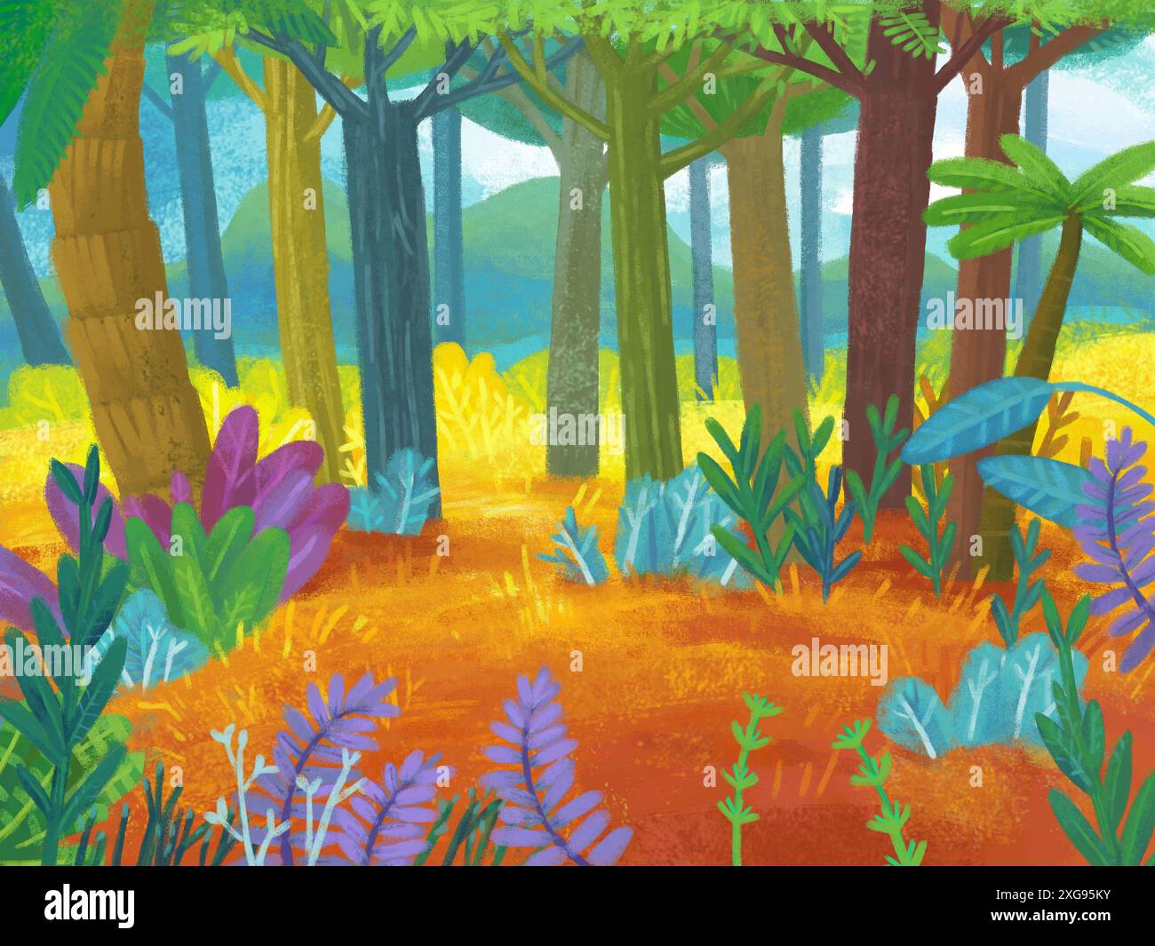cartoon nature scene as frame border template with jungle forest ...