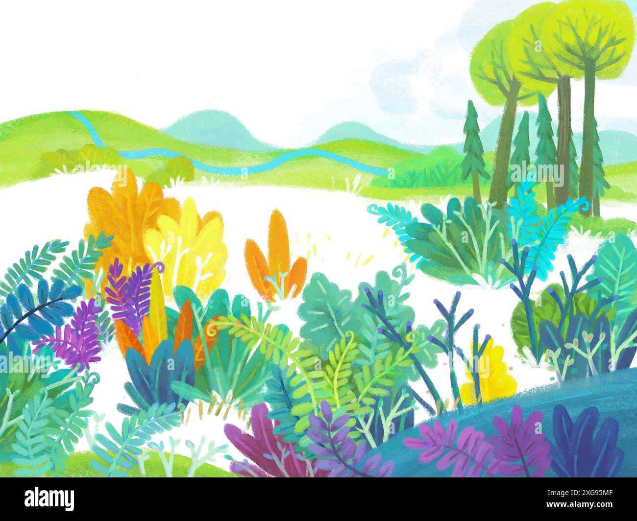 cartoon nature scene as frame border template with jungle forest ...