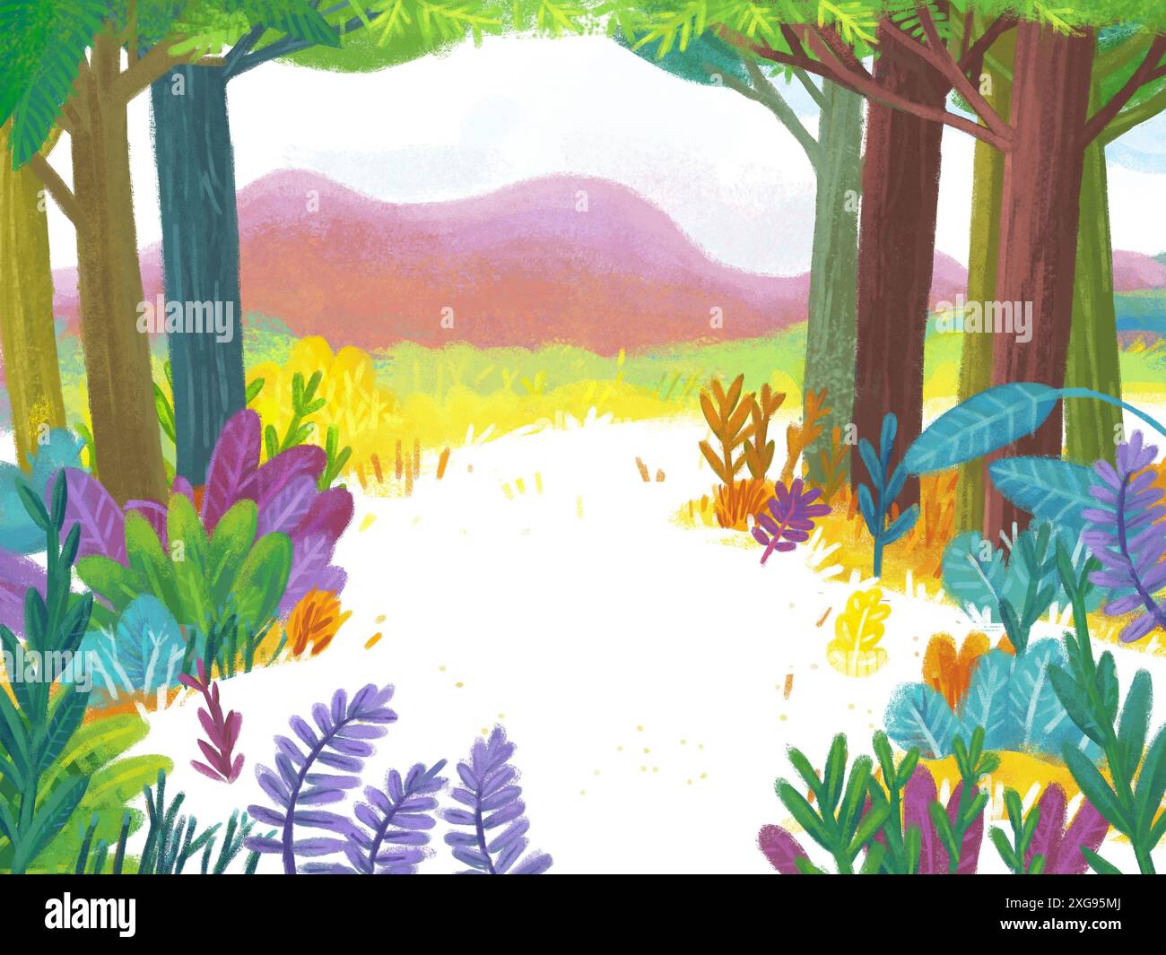 cartoon nature scene as frame border template with jungle forest ...
