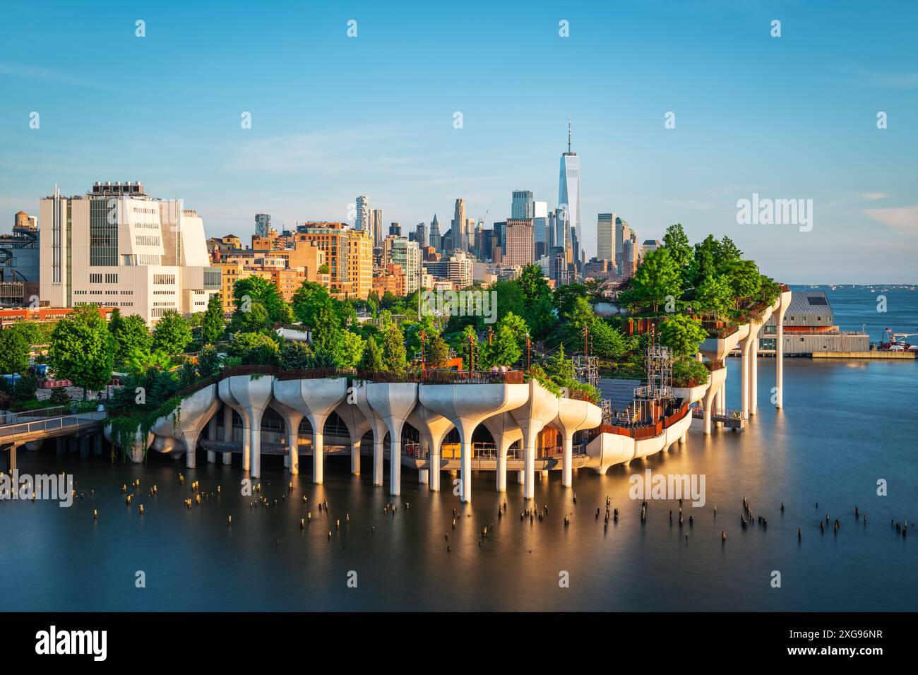 Long exposure of Little Island over the Hudson River in Chelsea, New ...