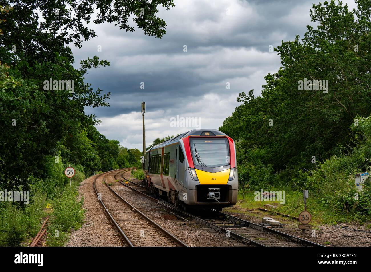 Passenger train approaching Westerfield on the East Suffolk line ...