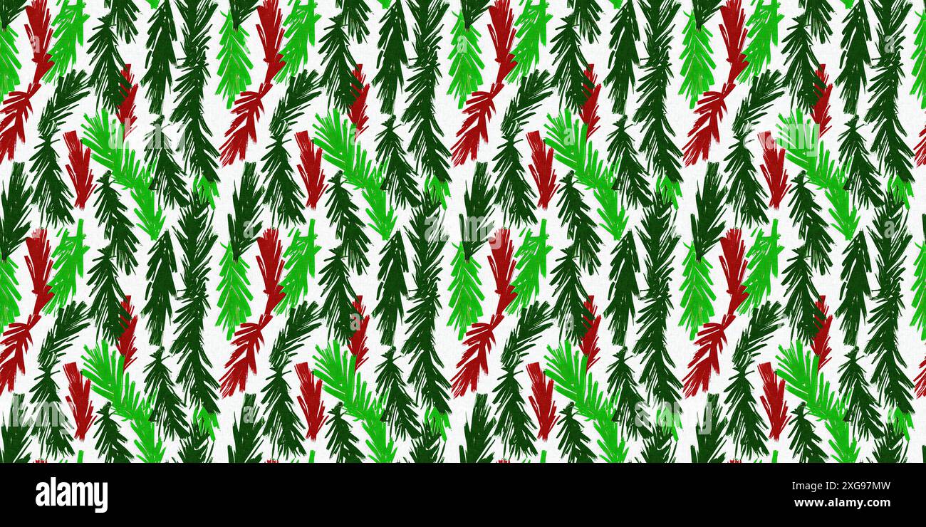 Modern christmas foliage fir branch border in traditional red green ...