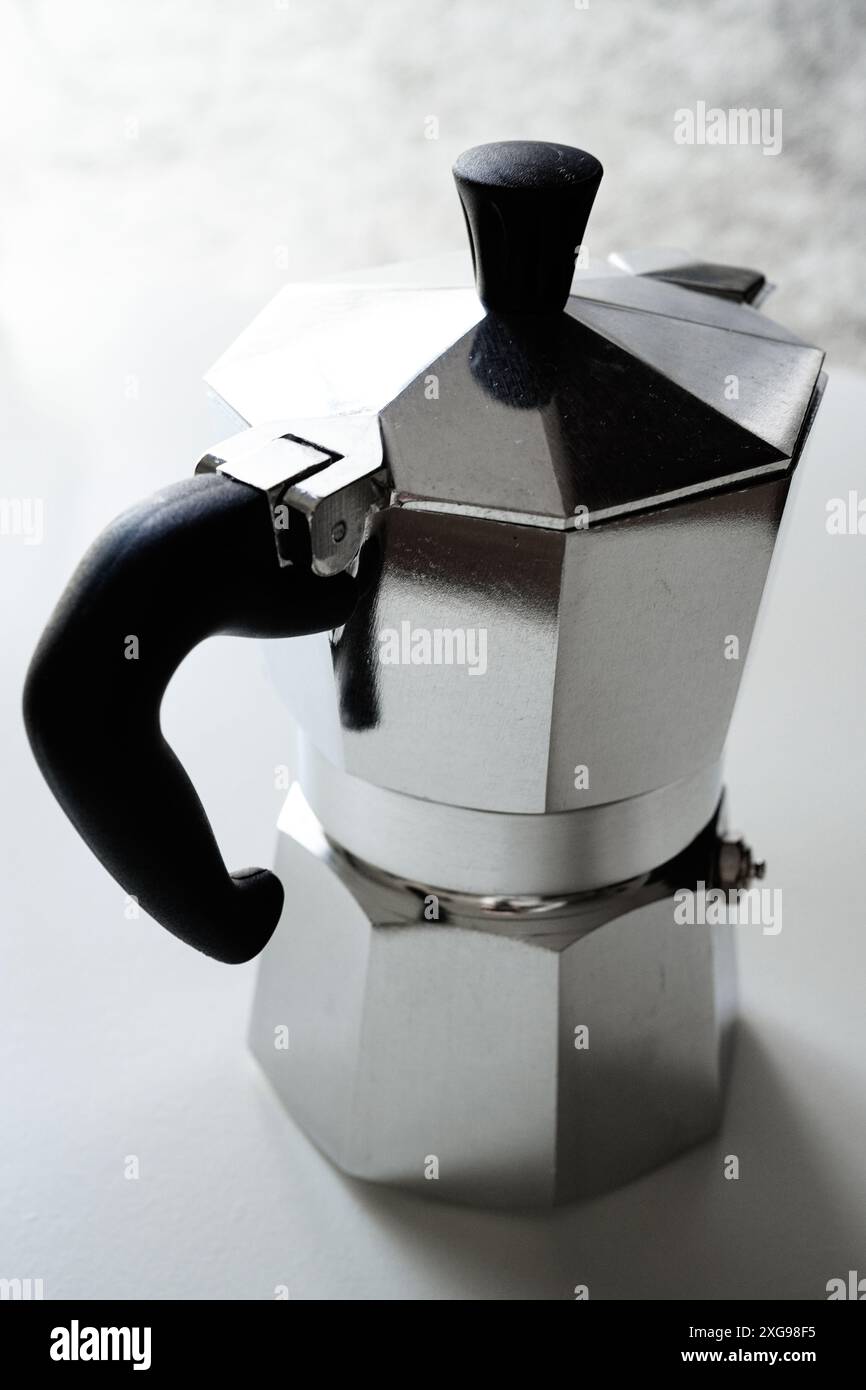 Italian mocha pot (Caffettiera or macchinetta del caffè) with white ...