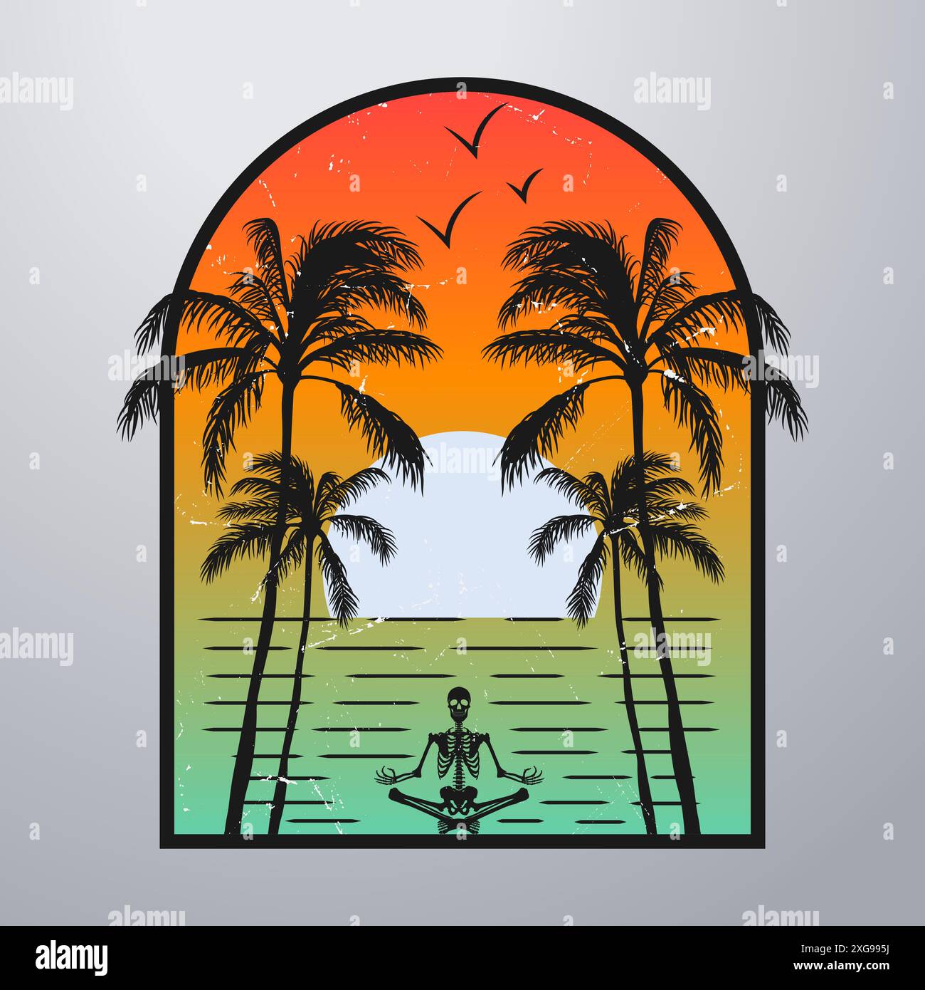 Good summer on the beach with grunge texture style. Editable, resizable ...