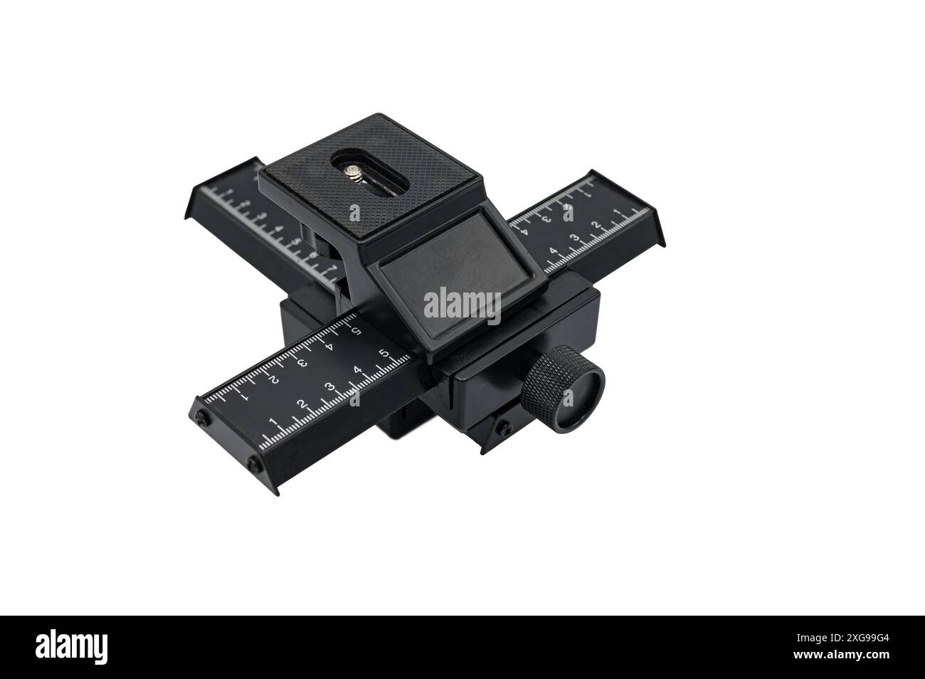 Detail of a two-axis millimeter rail slider for macro photography on ...