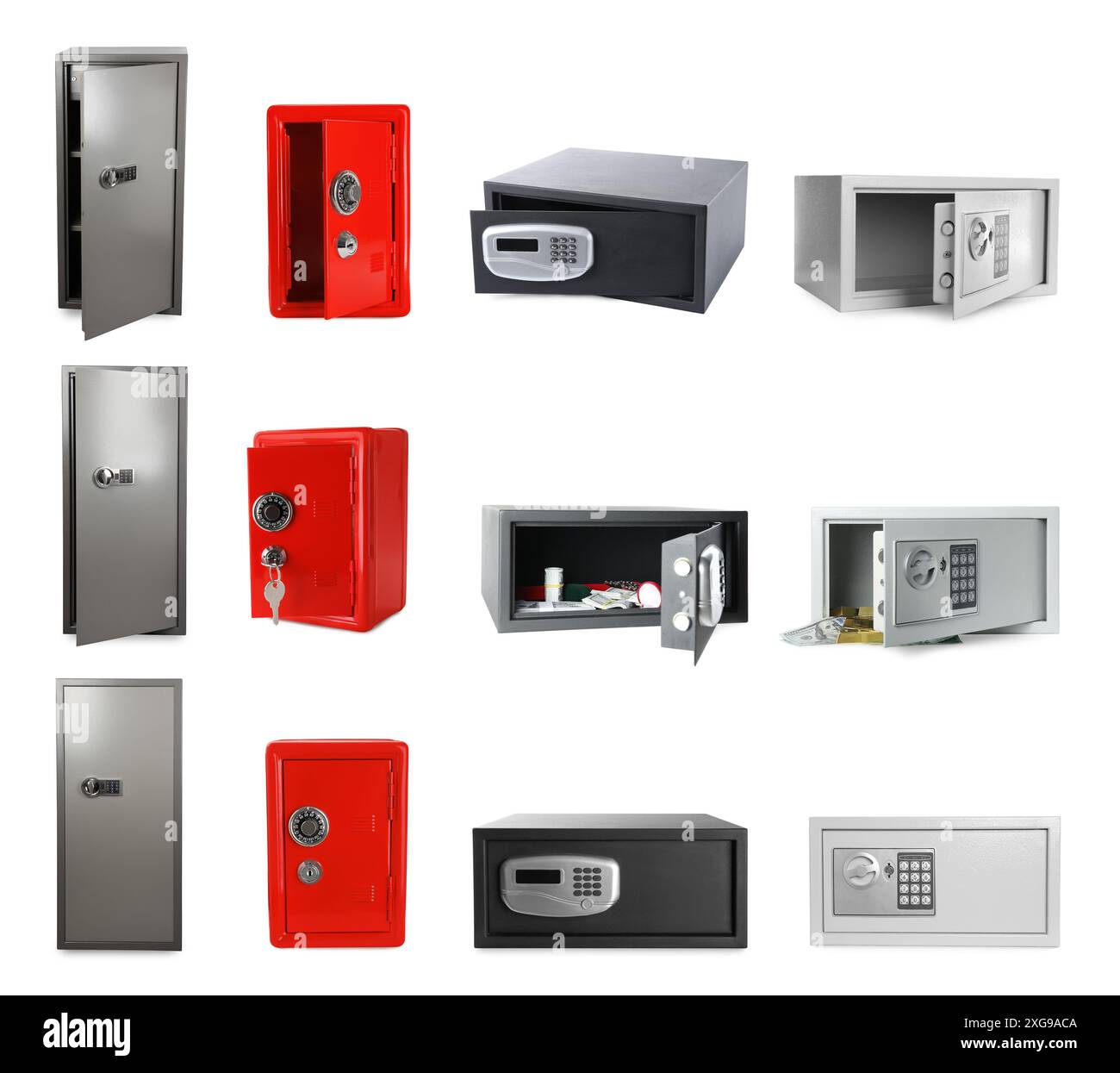 Different steel safes isolated on white, collage Stock Photo - Alamy