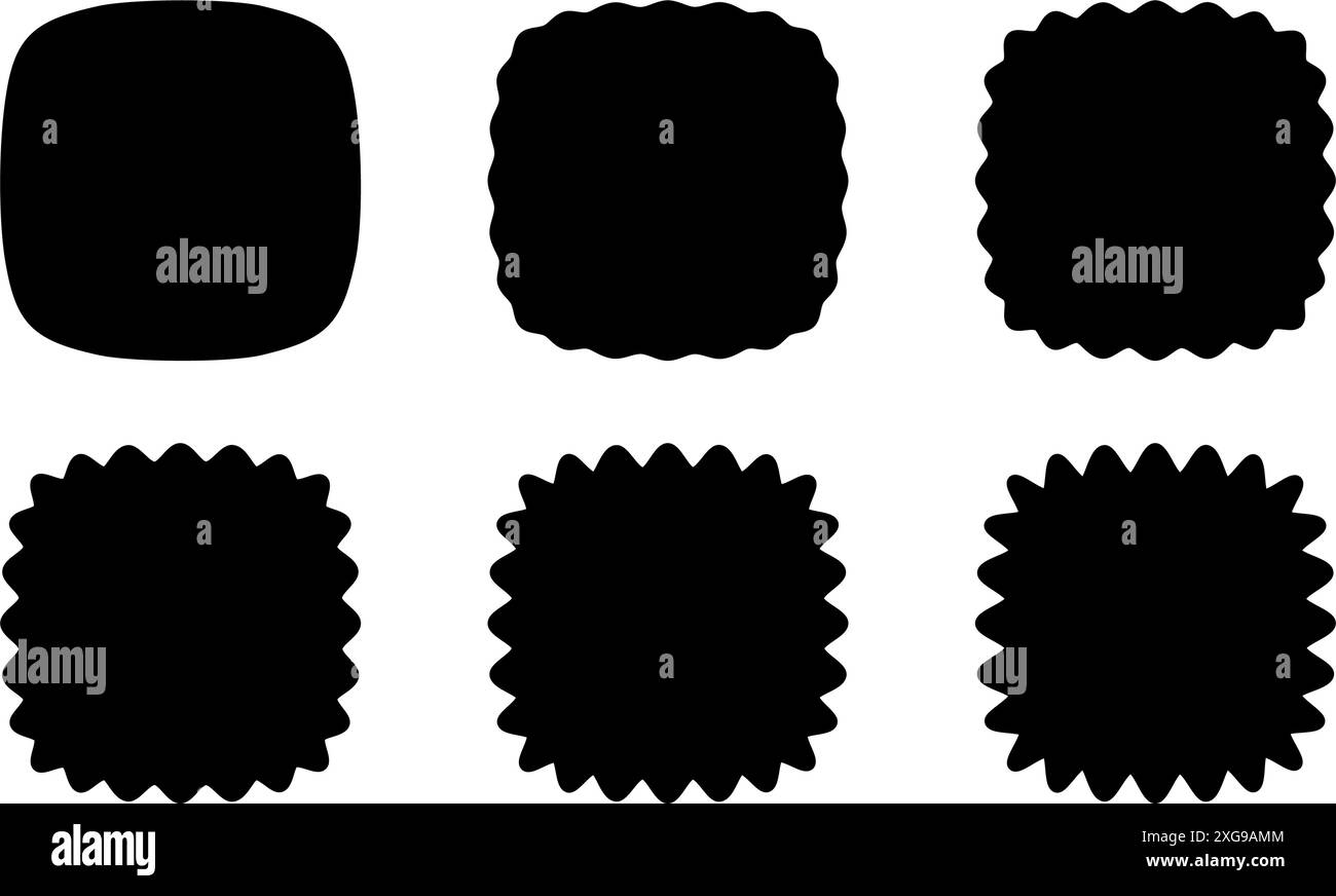 Set of squares with rounded corners or squircles with wavy borders ...