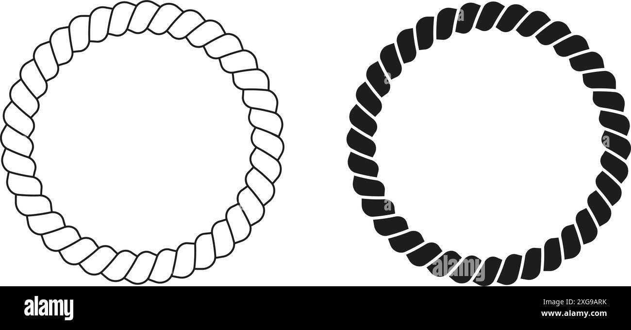 Black and white round rope frames. Cord or thread, steel cable or hemp ...