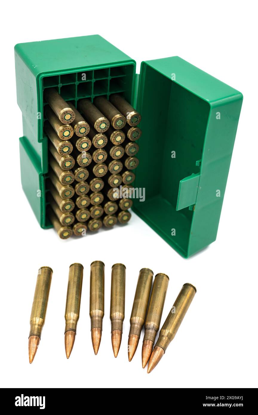 box with 30-06 Springfield caliber or 7.62 x 63 war rifle bullets. The ...