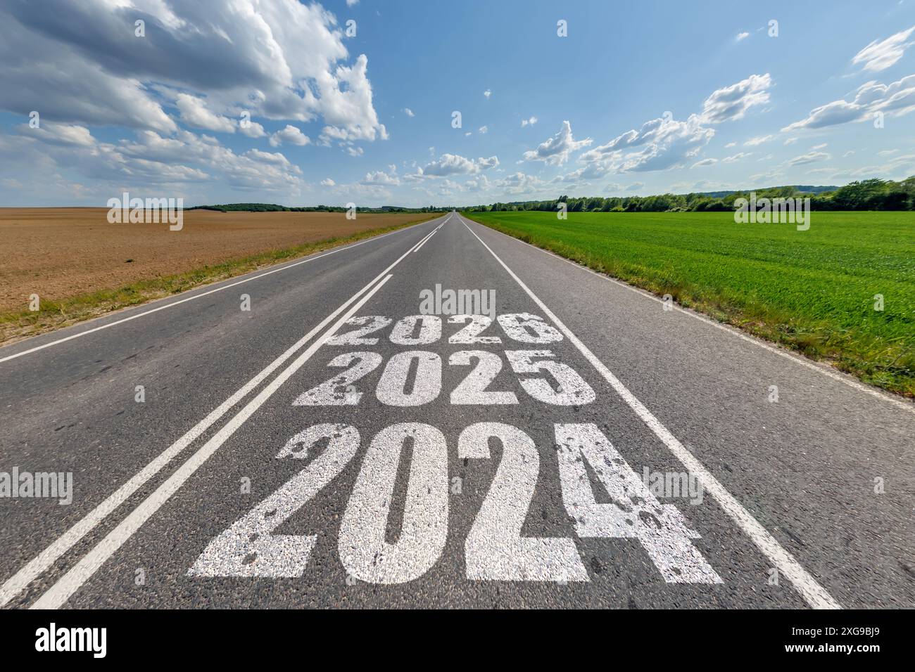 numbers 2024, 2025, 2026 on asphalt road highway. concept of ...