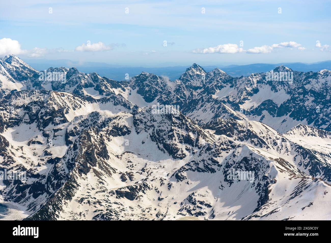 Aerial view of polish Tatra mountains on the polish and slovak border ...