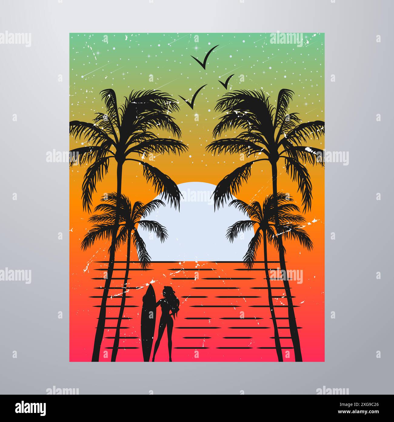 Summer Time On The Beach Poster Artwork Stock Vector Image & Art - Alamy