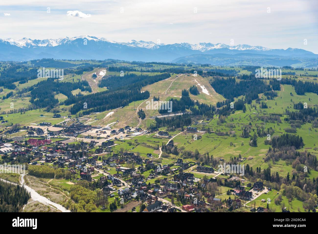 Aerial spring view of Kotelnica mountain in Bialka Tatrzanska village ...