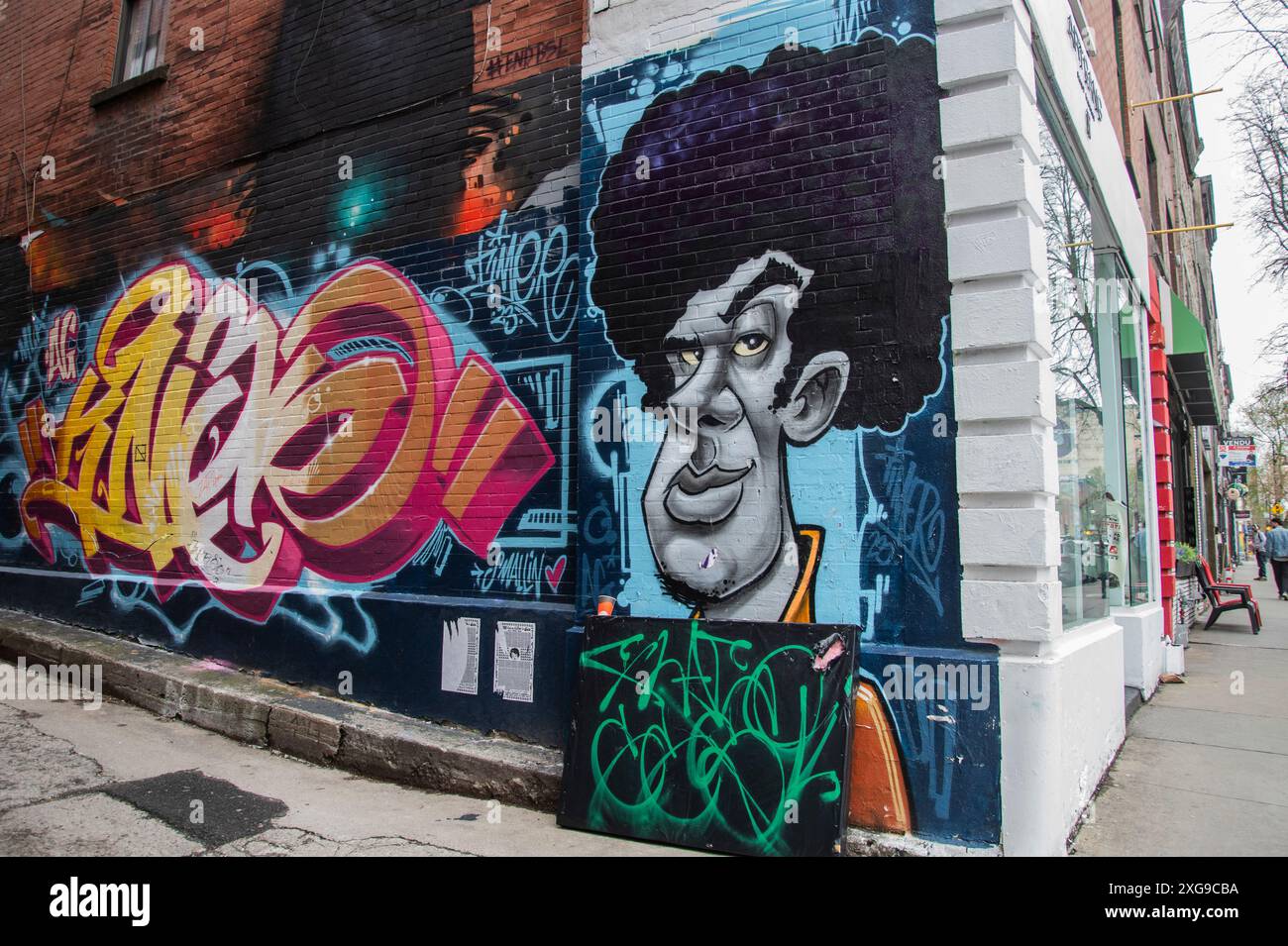 Black cartoon character mural in an alley near Saint-Laurent Boulevard ...