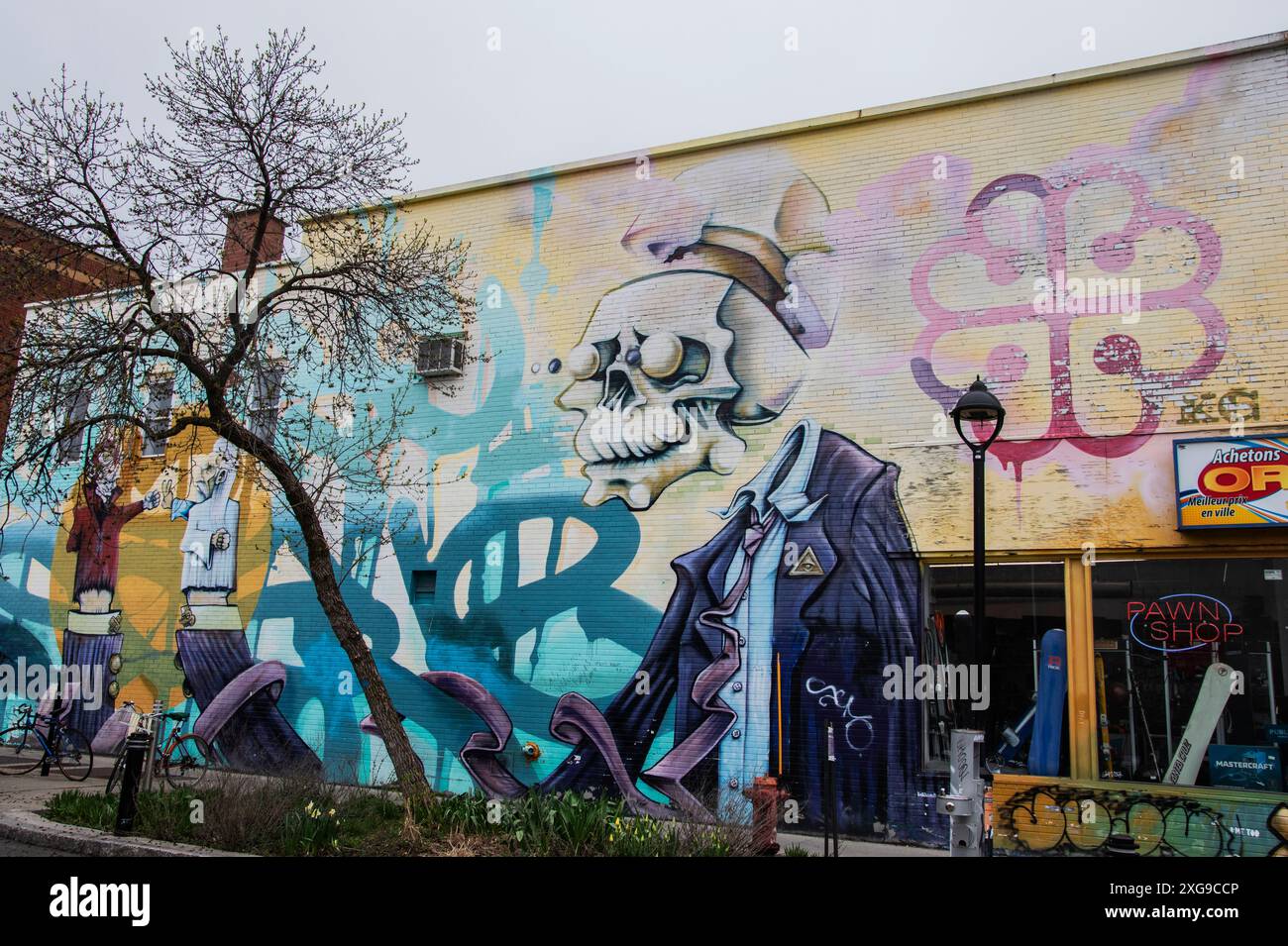 Skeleton mural on Saint-Cuthbert Street in downtown Montreal, Quebec ...