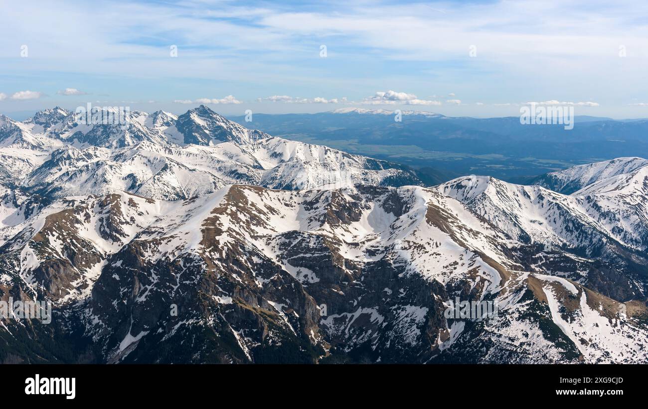 Aerial view of polish Tatra mountains on the polish and slovak border ...
