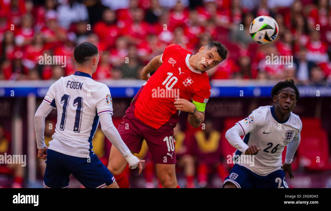 Dusseldorf, Germany. 06th Jul 2024. Phil Foden (ENG) Granit Xhaka (SUI ...