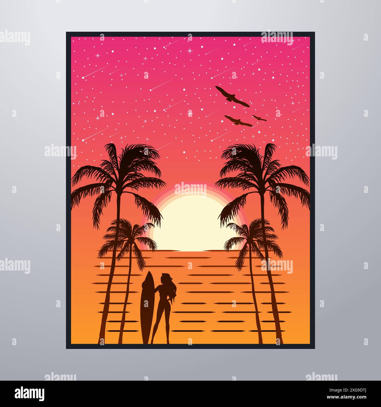 Summer Time On The Beach Poster Artwork Stock Vector Image & Art - Alamy
