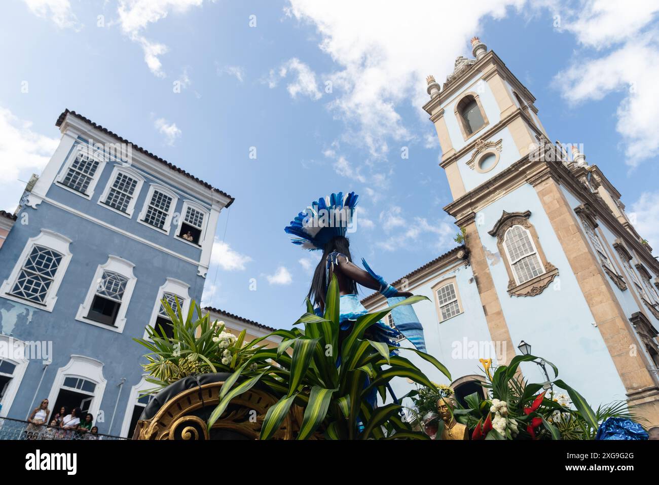 Salvador, Bahia, Brazil - July 02, 2024: Float carrying the statue of ...