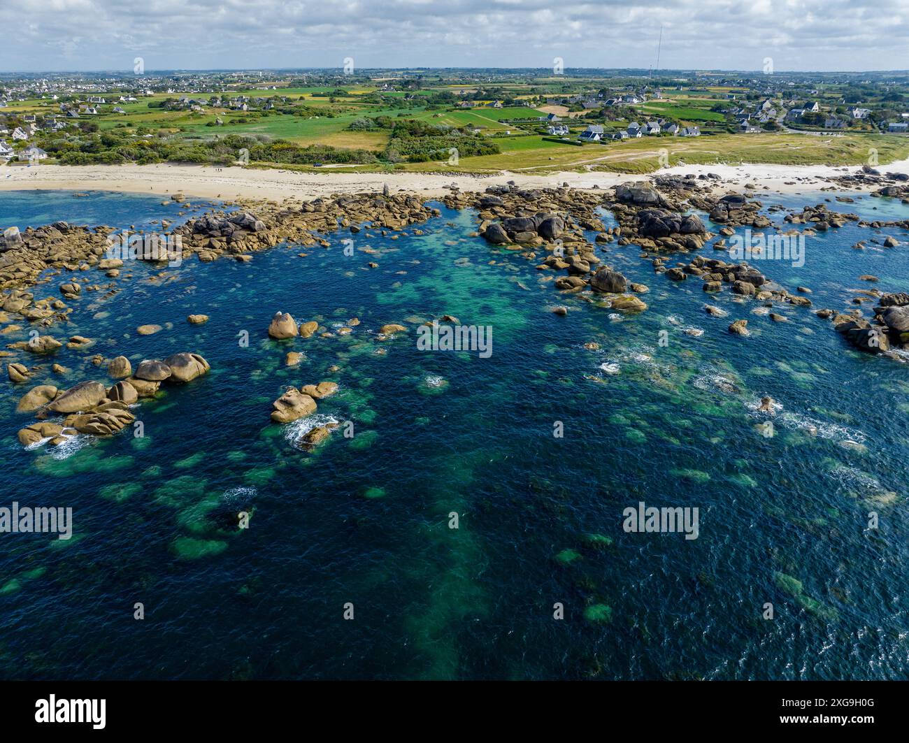 Aerial view of Pontusval beaches. Plounéour-Brignogan-Plages, France ...