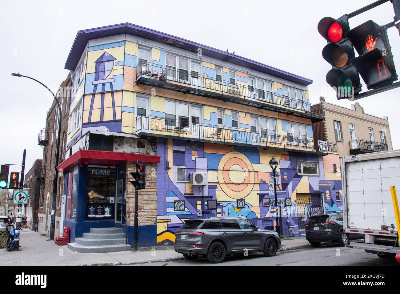 City Scape mural on Rachel Street East in downtown Montreal, Quebec ...