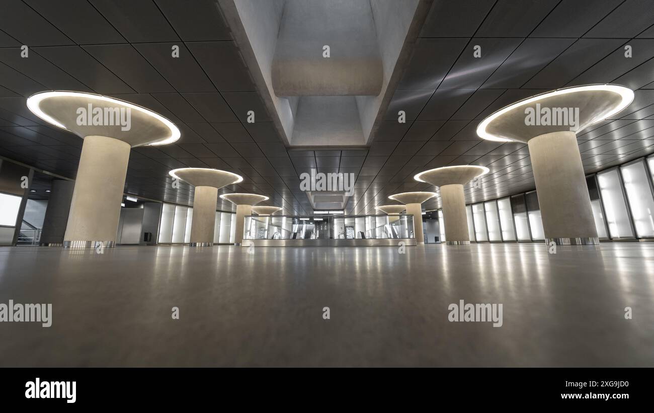 Illuminated entrance hall of a subway station in Cologne Stock Photo ...