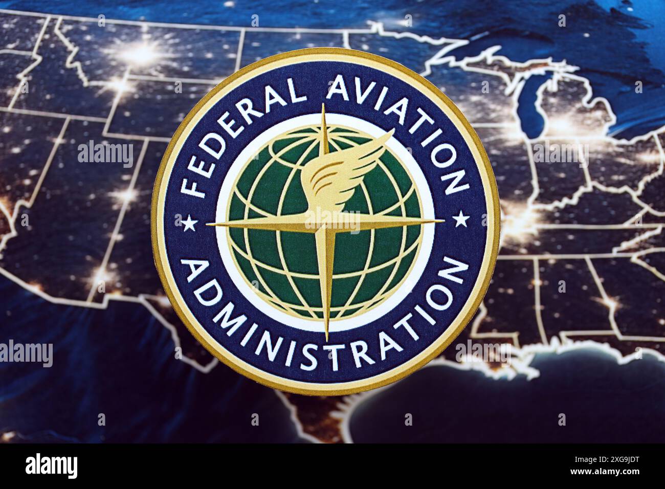 KYIV, UKRAINE - JUNE 26, 2024 Federal Aviation Administration coat of ...