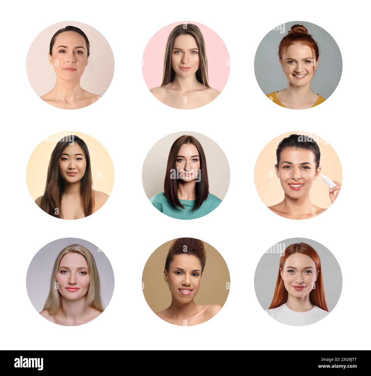 Many beautiful women of different races and ages. Collage of portraits ...