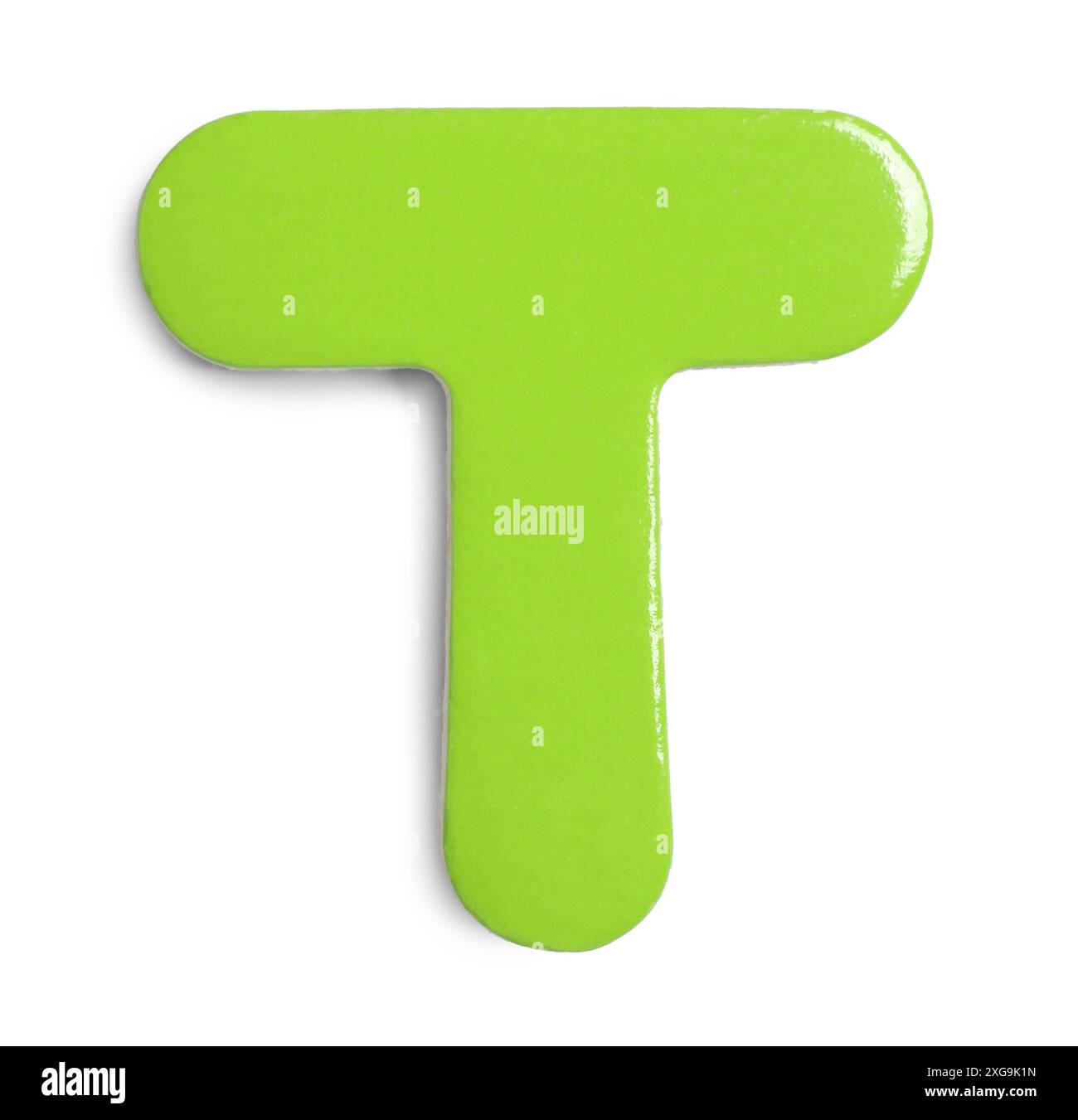 Green magnetic letter T isolated on white, top view. Alphabet Stock ...