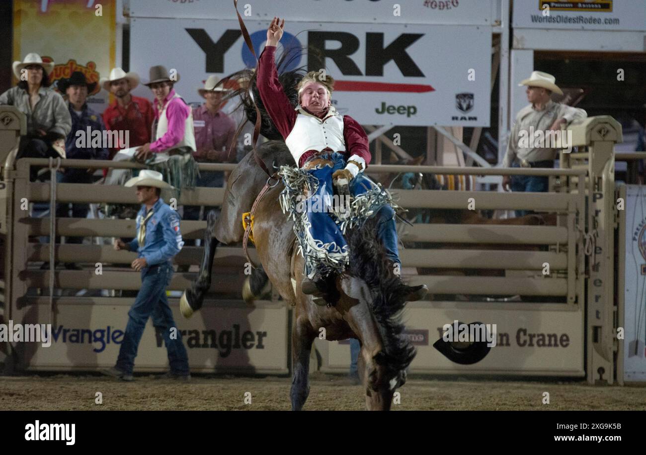 Prescott, Arizona, USA. 6th July, 2024. A rodeo contestant competes in ...