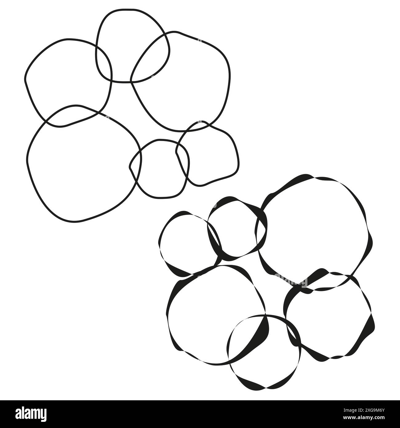 Abstract line circles. Black white sketch. Modern vector art. Freeform ...