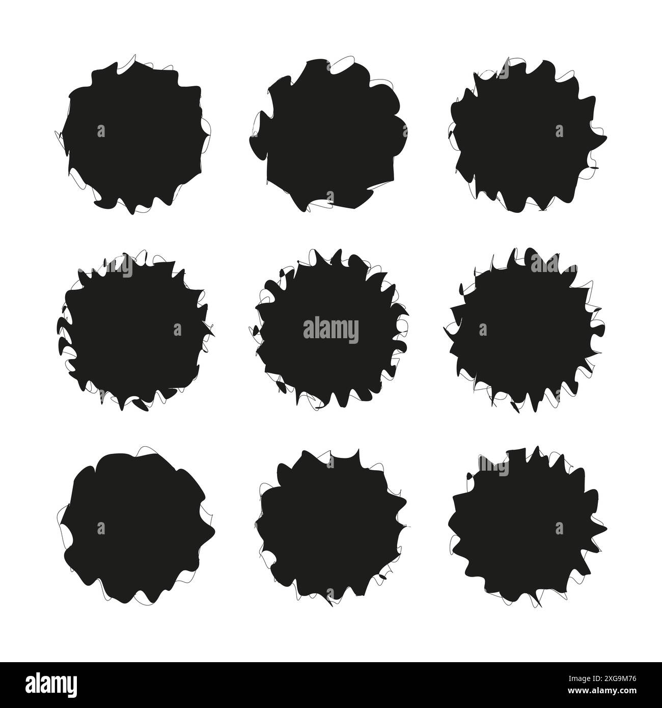 Abstract black shapes. Nine variations. Irregular edges. Vector ...